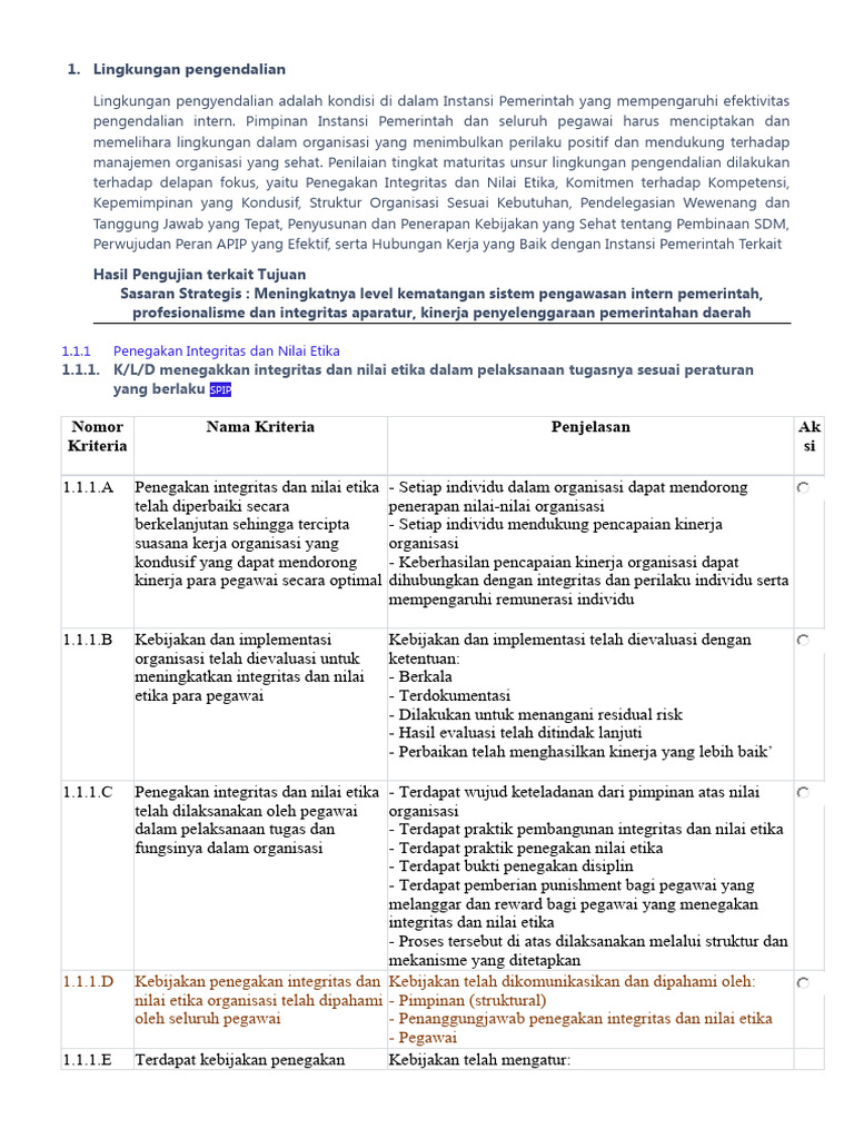 Unsur Penilaian Struktur Proses SPIP Di Aplikasi | PDF