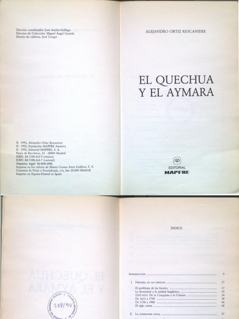 Literatura Quechua Aymara Alejandro Rescaniere Introduccion | PDF