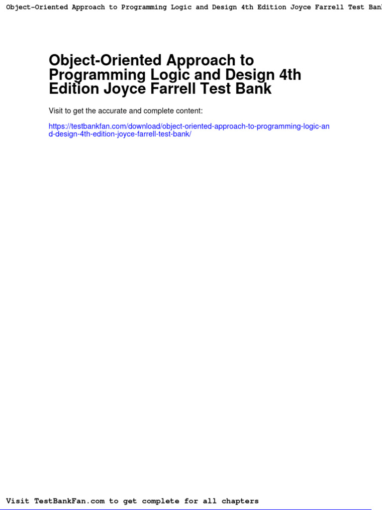 Dwnload Full Object Oriented Approach To Programming Logic And Design