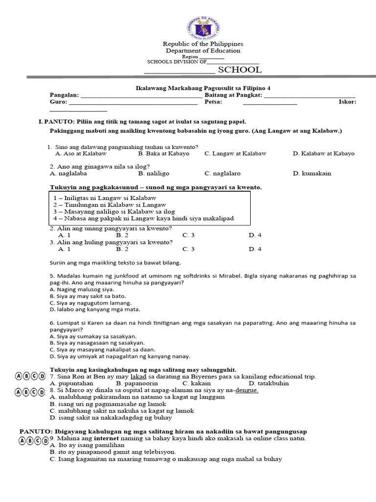 G4 Filipino Q2 Periodical Test | PDF