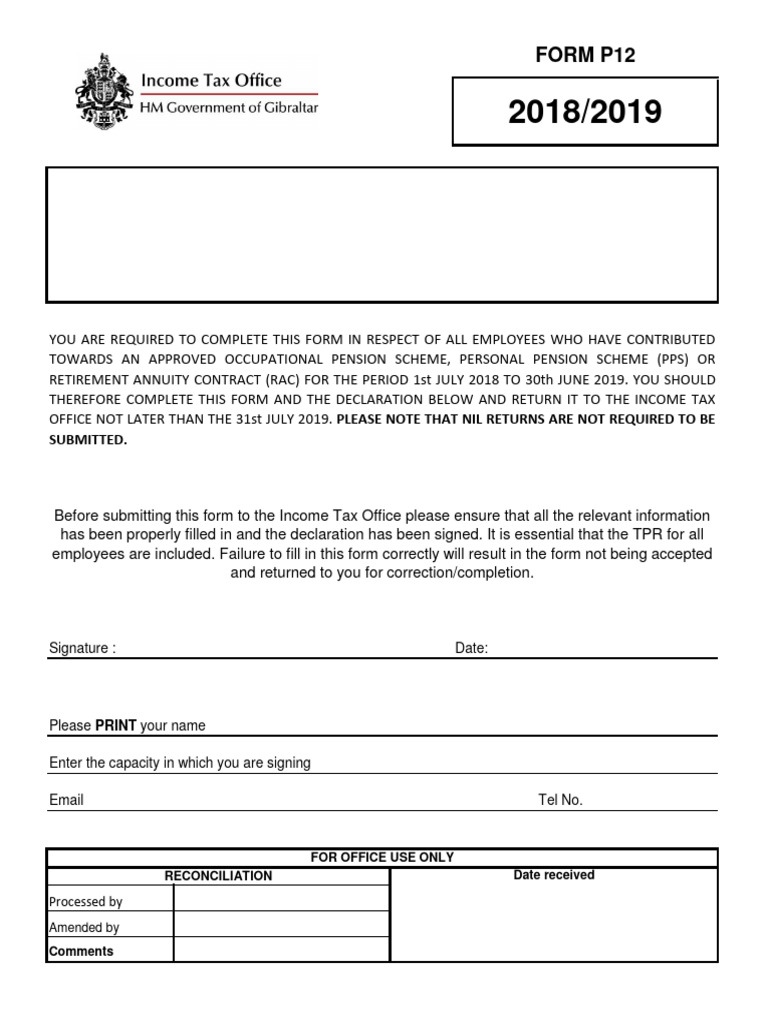 Form P12 18 - 19 | PDF | Pension | Government Finances