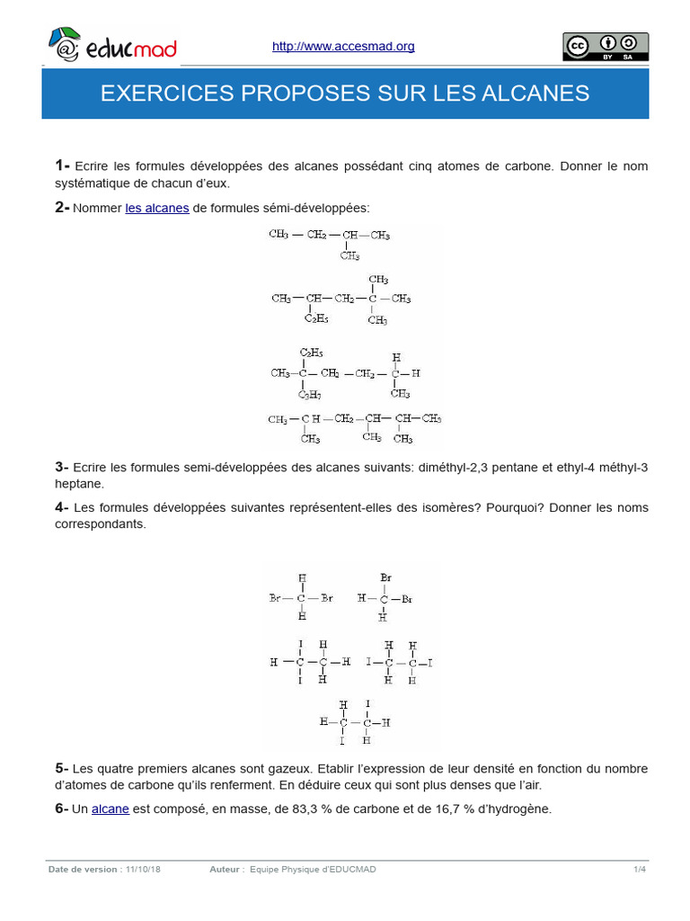 Exercices Corrigés sur les Alcanes | PDF | Alcane | Monoxyde de carbone