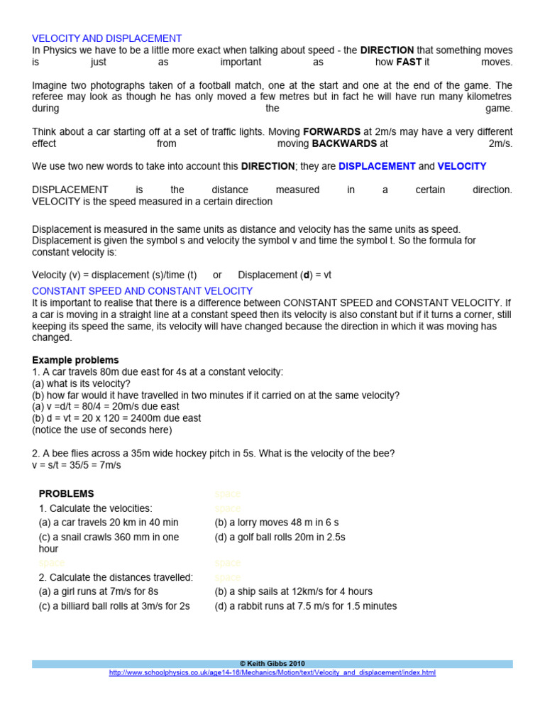Understanding Velocity and Displacement | PDF | Speed | Velocity