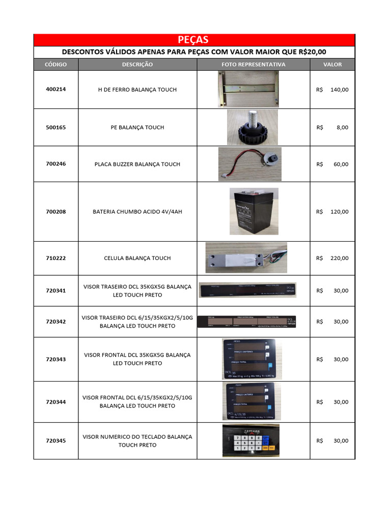 Tabela Atualizada Touch 2023 | PDF | Engenharia Elétrica | Eletrônicos