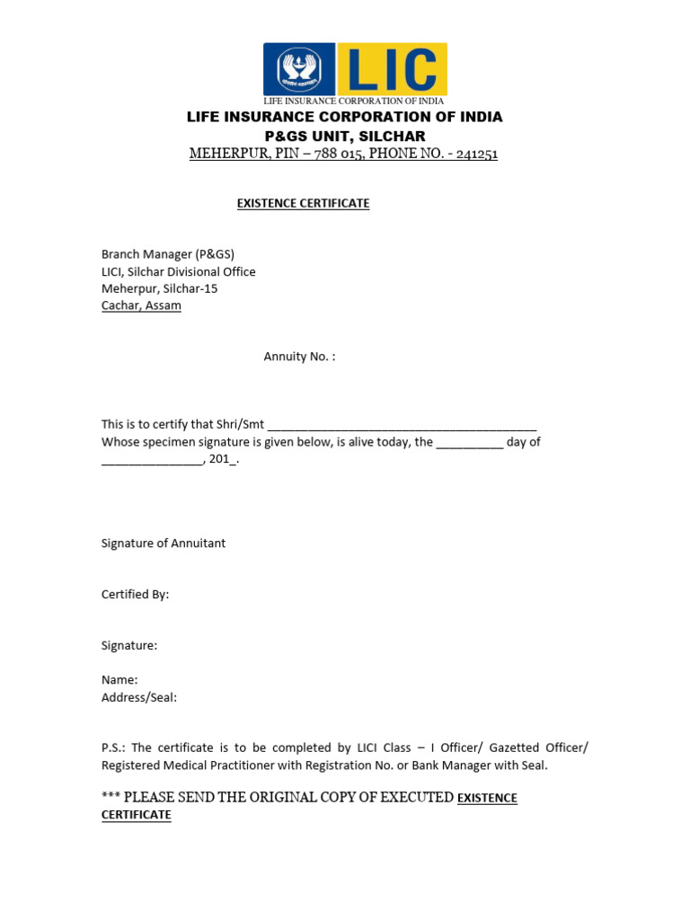 Pages 103 Life Existence Certificate | PDF