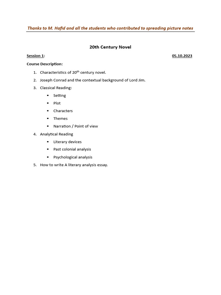 Characteristics of the 20th Century Novel | PDF | Narration | Narrative