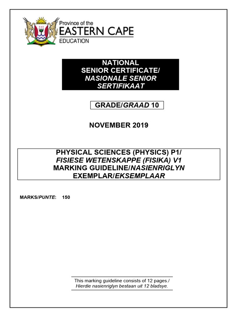 Phys Sciences p1 Memo Gr10 Nov2019 - Afr+engl | PDF | Electromagnetic ...