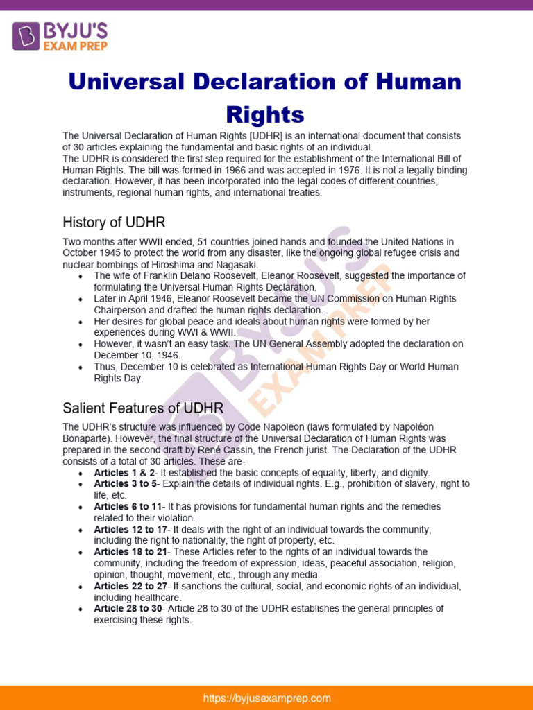 Universal Declaration of Human Rights Upsc Notes | PDF | Human Rights ...