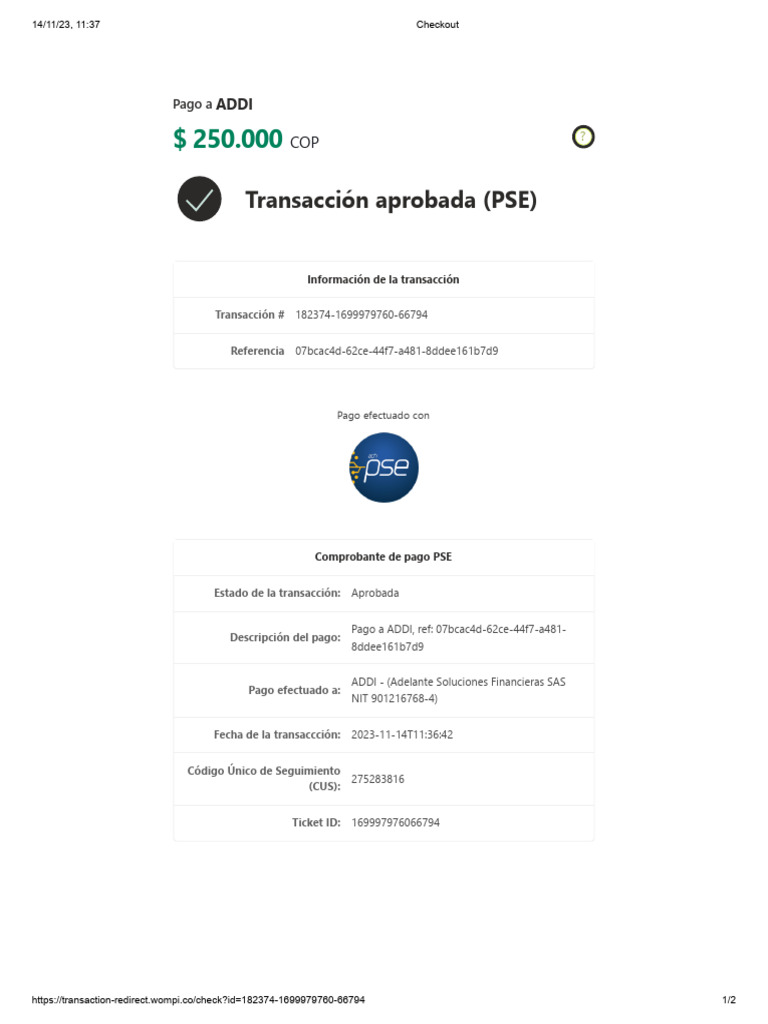Confirmación de Pago a ADDI | PDF