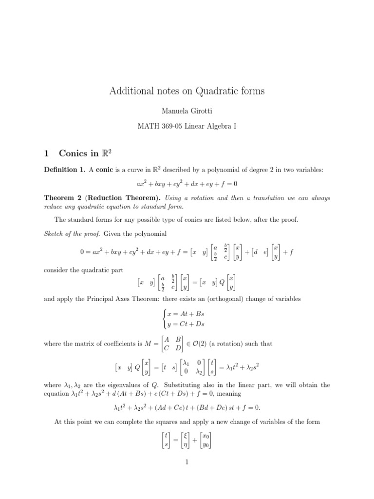 Conics | PDF | Eigenvalues And Eigenvectors | Linear Algebra