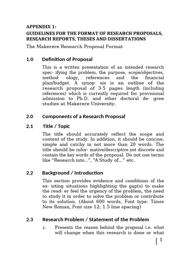 Appendix 1 Guidelines For Format of Research Proposals, Research ...