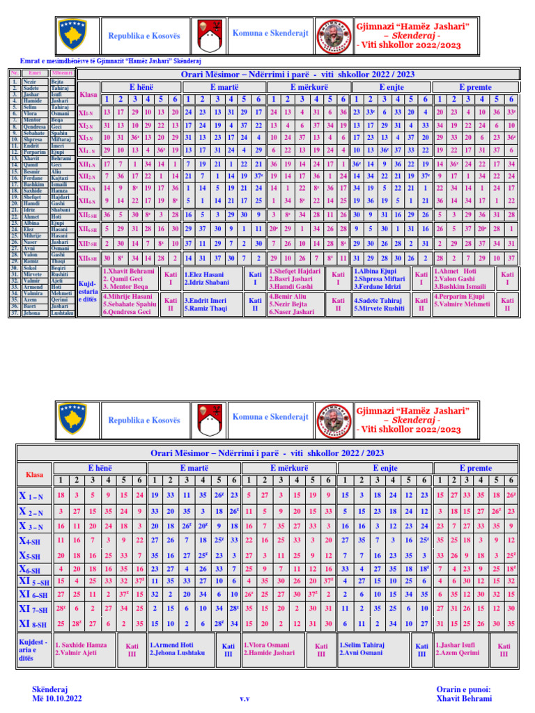 Orari-Mesimor-10 10 2022 | PDF
