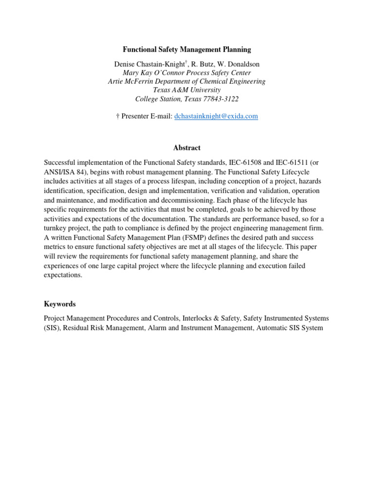 Functional Safety Management Plan Overview | PDF | Life Cycle ...