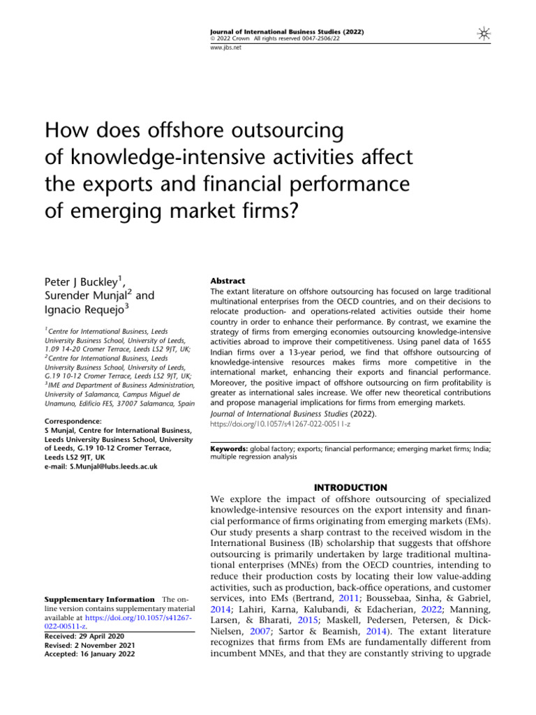 How Does Offshore Outsourcing of Knowledge-Intensive Activities Affect ...