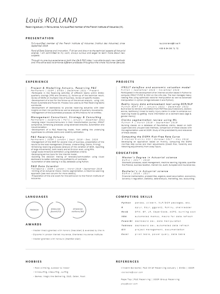 Louis Rolland CV 2023 | PDF | Actuary | Actuarial Science