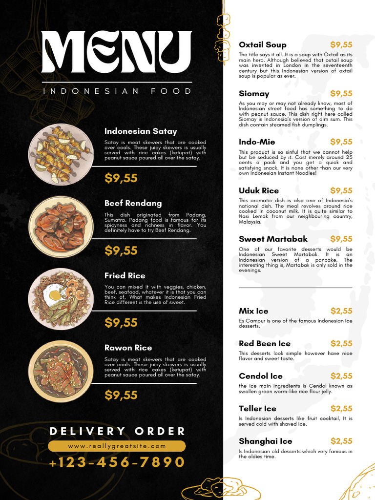 Black Illustrated Food Restaurant Menu | PDF | Indonesian Cuisine ...