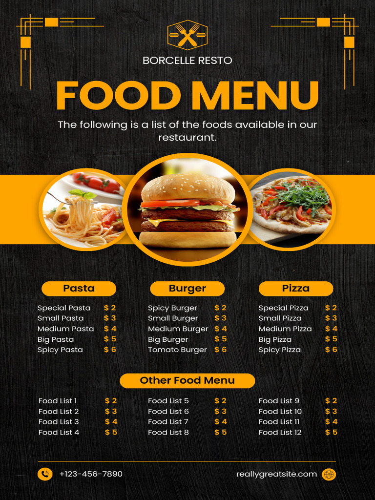 Black and Orange Modern Food Menu | PDF