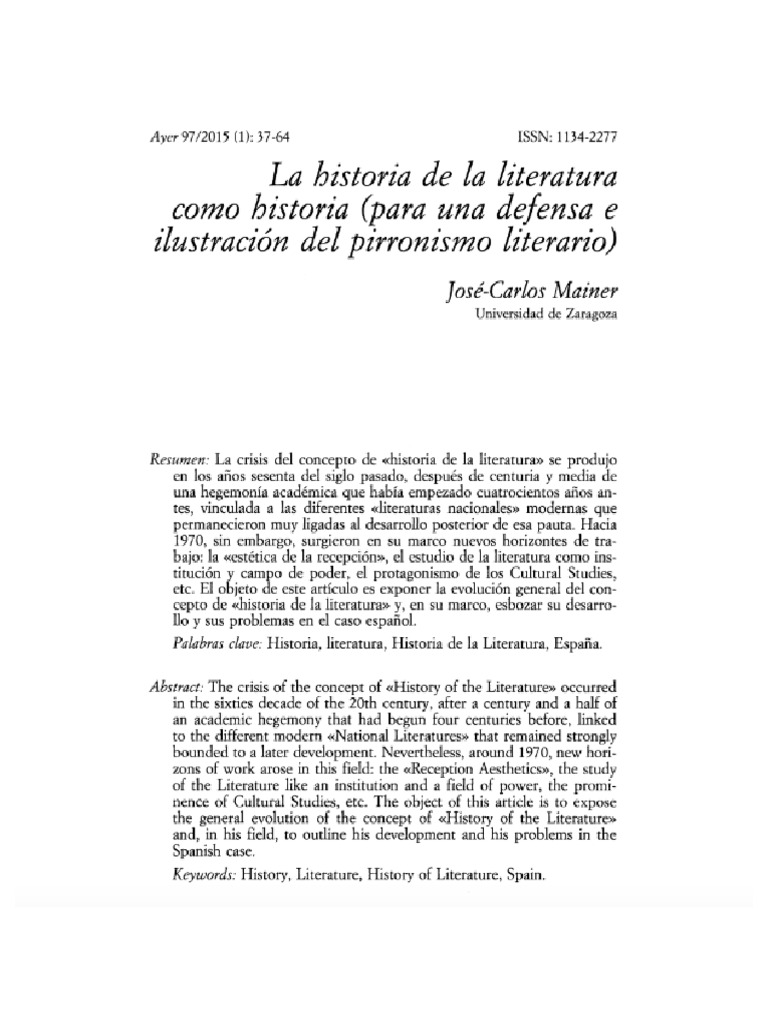 La Historia de La Literatura Como Historia - Mainer | PDF