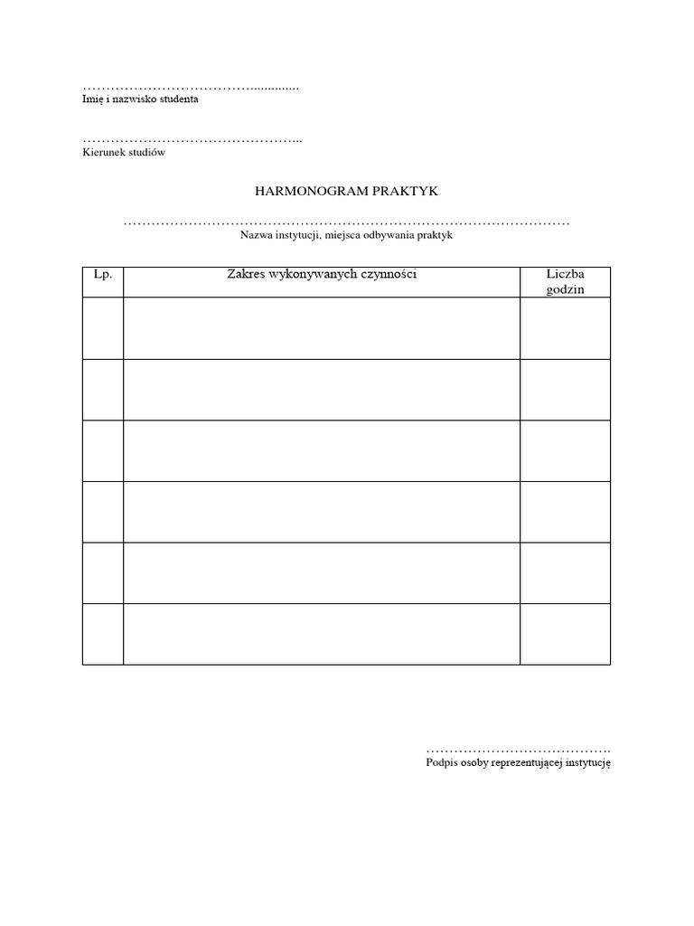 Harmonogram Praktyk | PDF