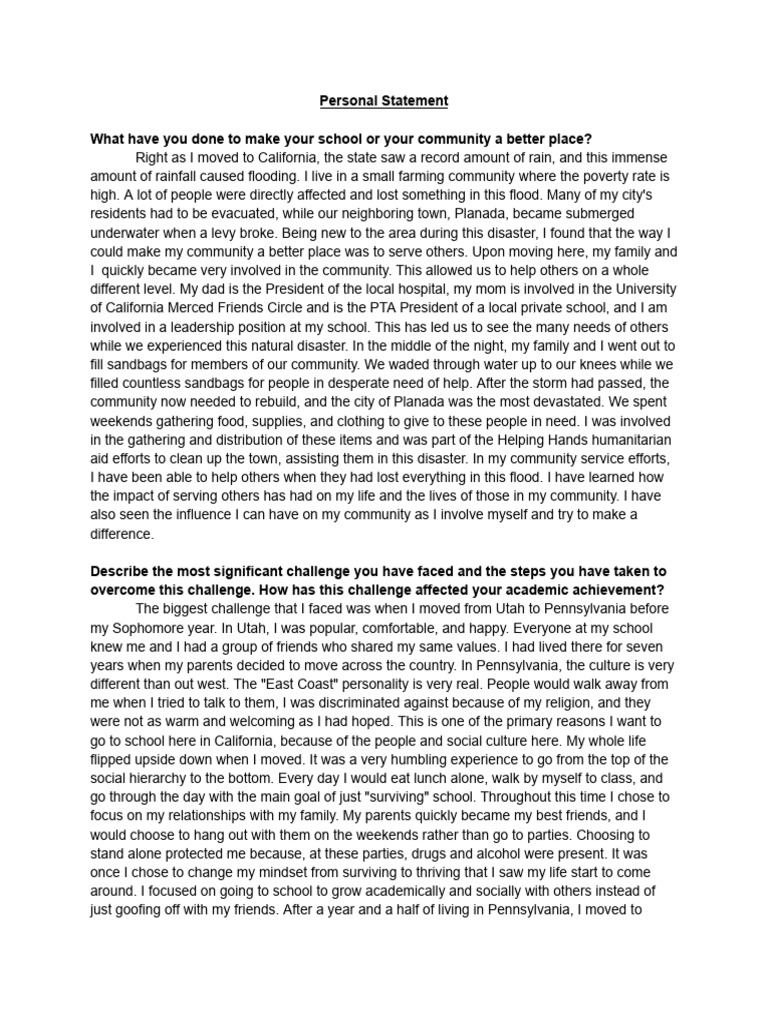 Braxton Johns - Personal Statement 1 | Download Free PDF | Self Esteem | Leadership