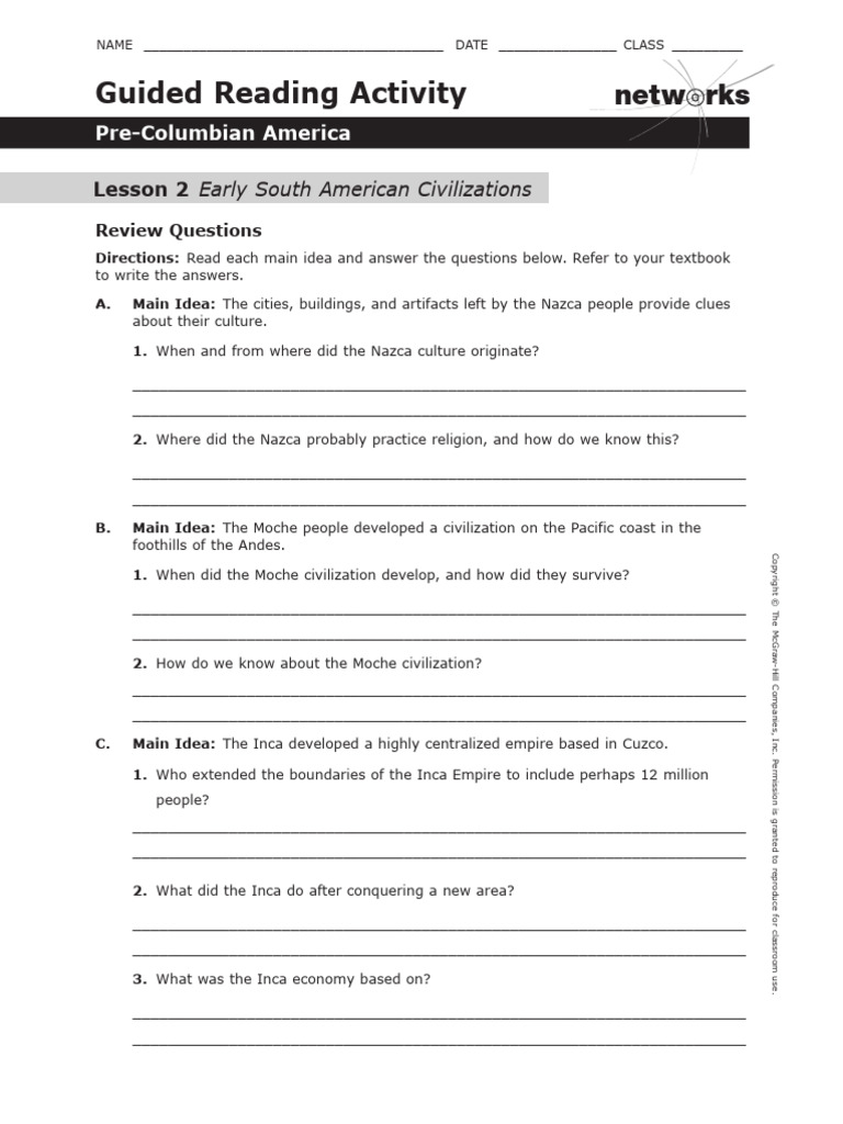 Guided Reading - Chapter 8 - Lesson 2 | PDF | Inca Empire | Pre ...