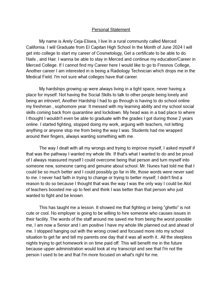Arely Ceja-Elisea - Personal Statement 1 | PDF