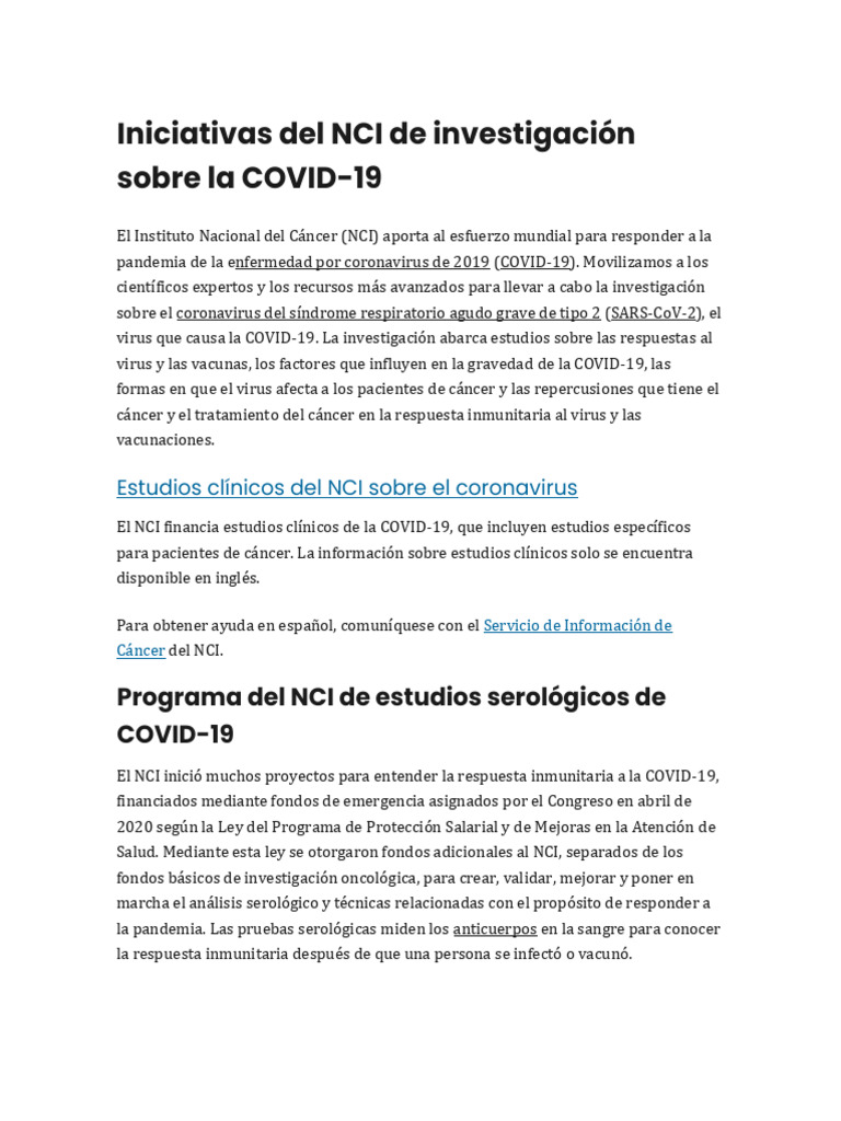 Iniciativas Del NCI de Investigación Sobre La COVID | PDF | Sistema ...