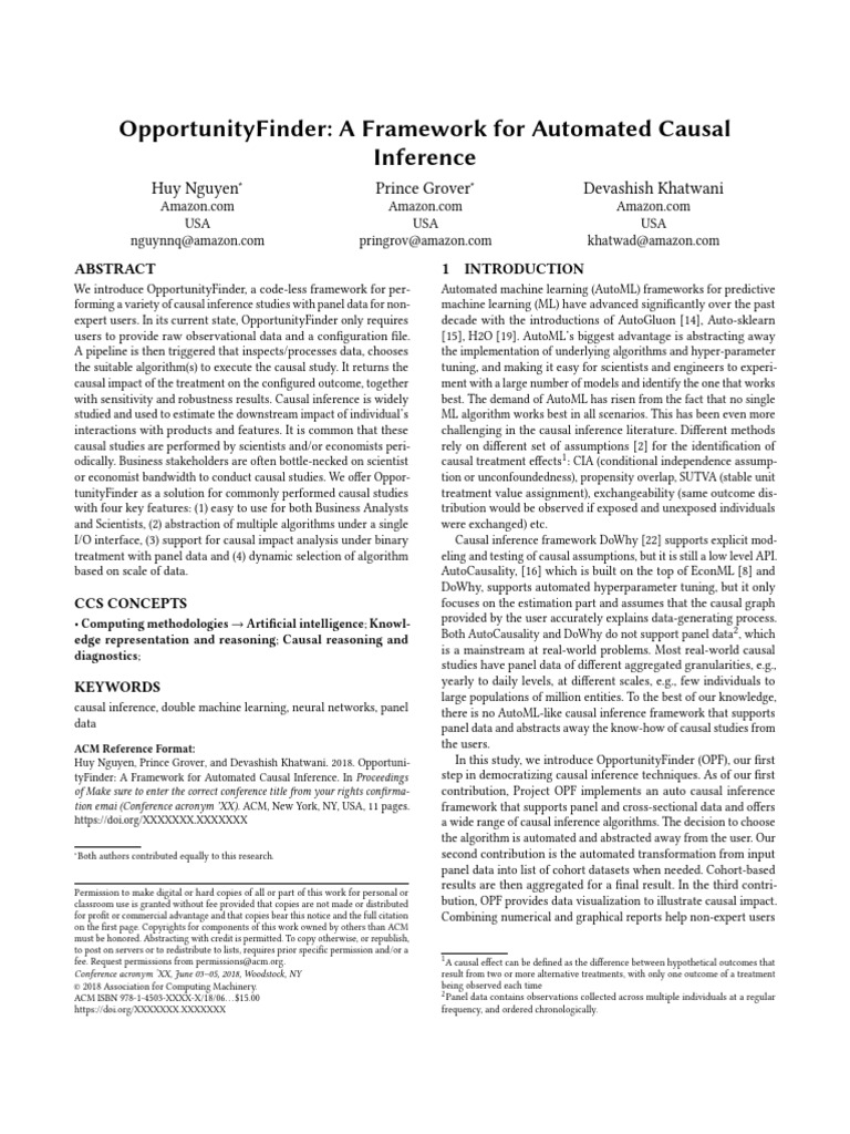 Opportunityfinder A Framework For Automated Causal Inference | PDF | Statistical Inference ...