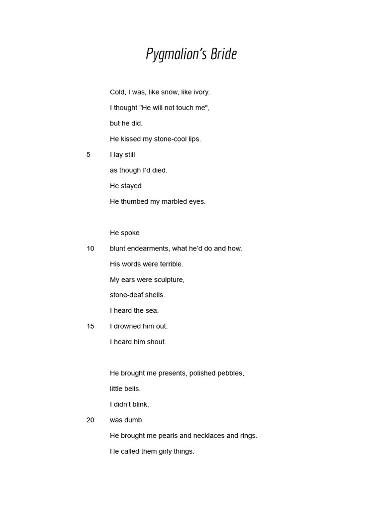 Pygmalions Bride by Carol Ann Duffy | PDF