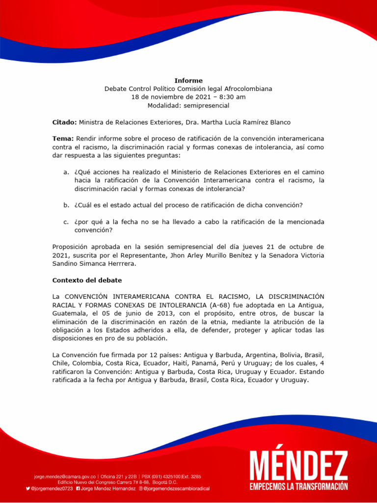 Informe Debate Control Politico Comisió Legal Afro 18 de Noviembre de 2021 | PDF | Racismo ...