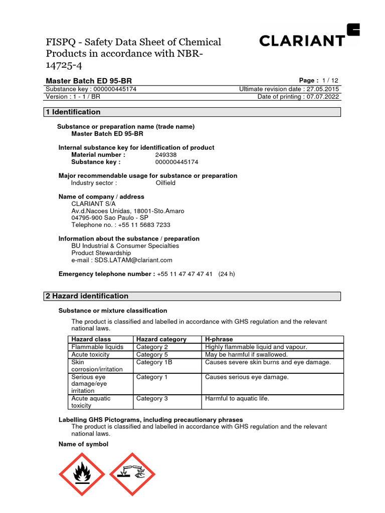 Clariant SDS Master Batch ED 95 BR Brazil English | PDF | Toxicity ...