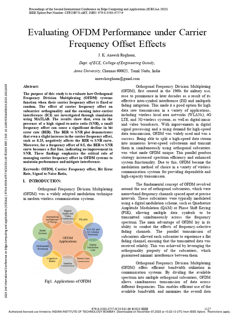 Evaluating Ofdm Performance Under Carrier Frequency Offset Effects Pdf Orthogonal Frequency
