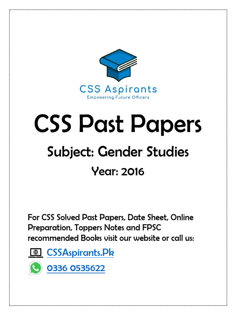 CSS Gender Studies Past Papers 2016-2020 | PDF | Feminism | Gender Studies