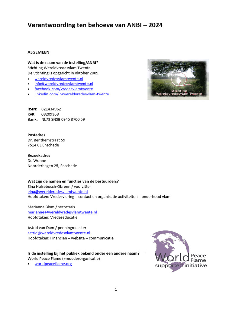 Verantwoording T.B.V. ANBI 2024 | PDF