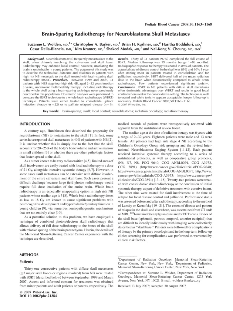 Brain-Sparing Radiotherapy For Neuroblastoma Skull Metastases | PDF ...