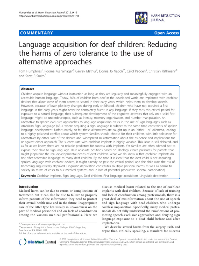 Language Acquisition in Deaf Children | PDF | Hearing Loss | Language ...