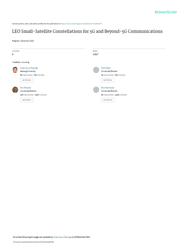 LEO Small-Satellite Constellations For 5G and Beyo | PDF ...