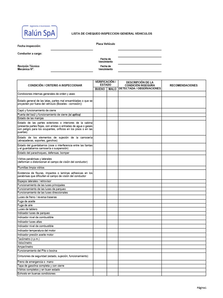 Check List Vehiculo de Transporte | PDF | Carros deportivos | Bienes ...