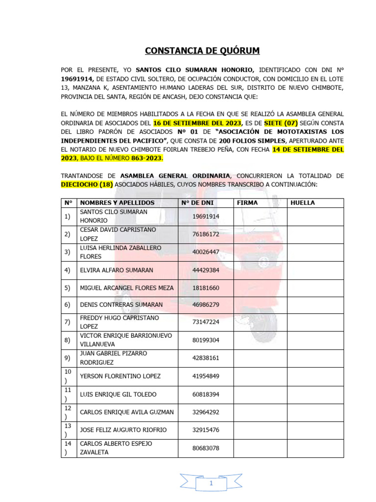Constancia de Quórum | PDF | Gobierno