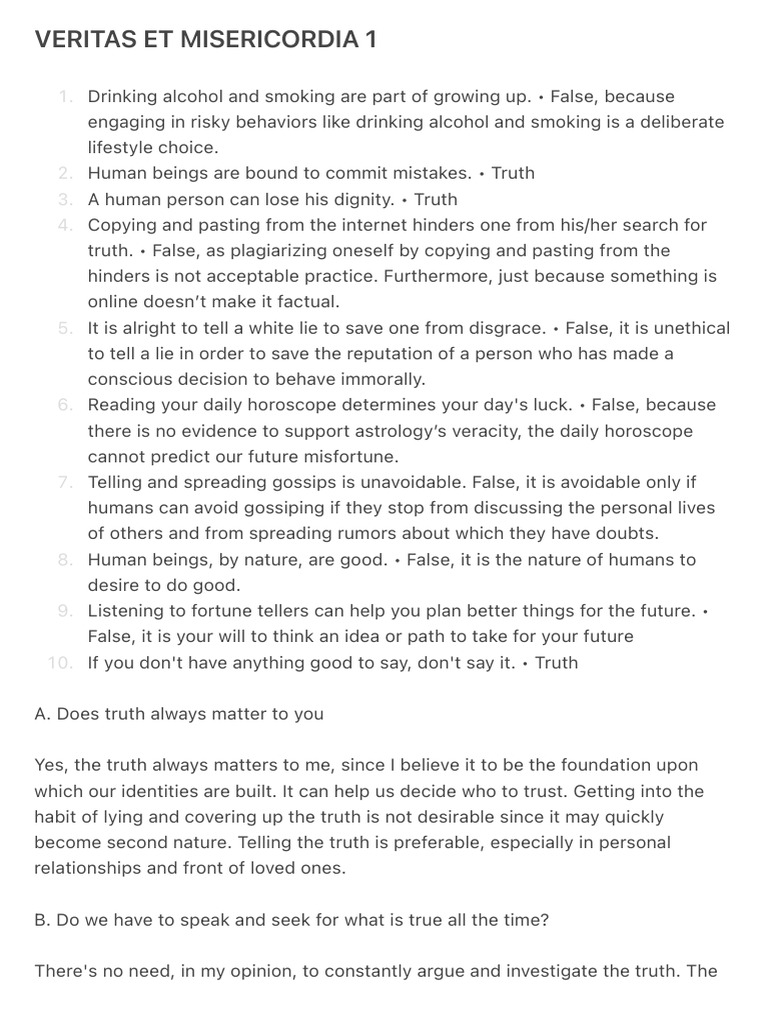 Veritas Et Misericordia 1 | PDF | Truth | Bias