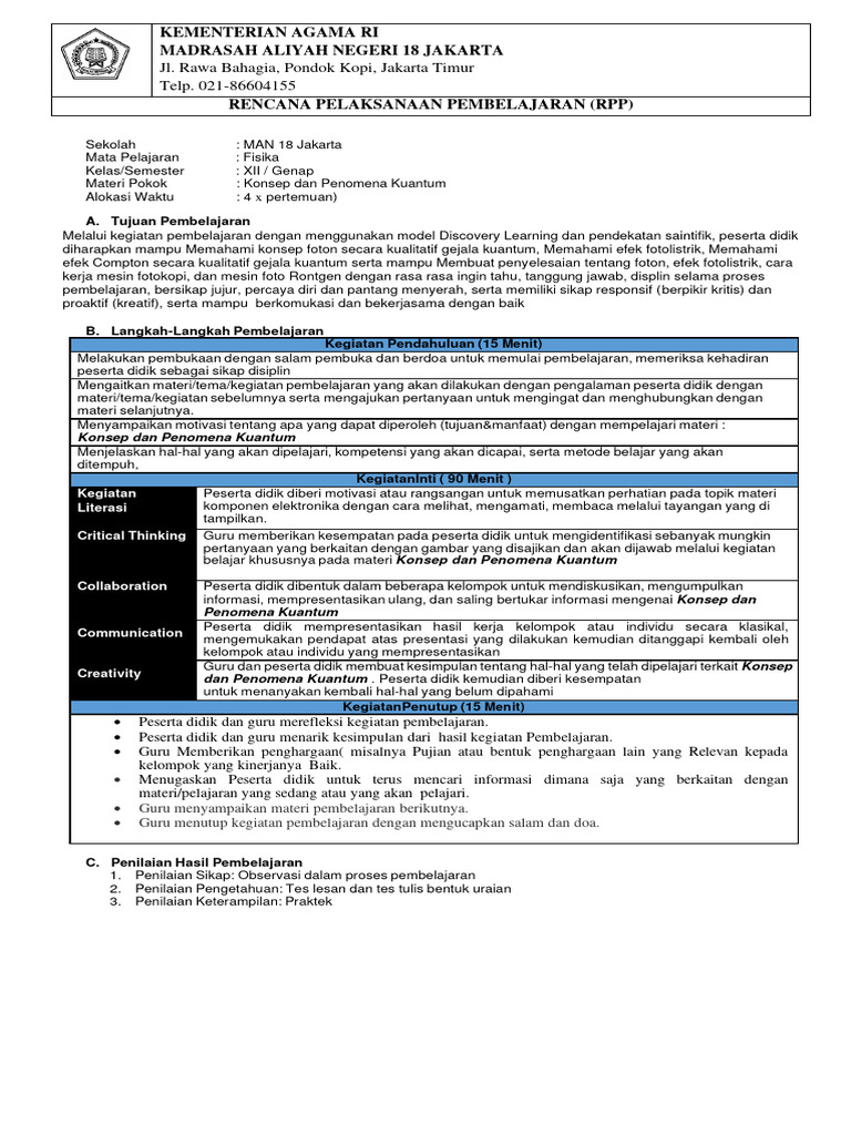 8 - RPP Konsep Dan Penomena Kuantum | PDF