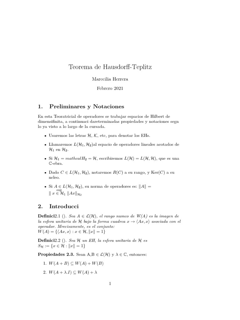 Teorema de Hausdorff-Toeplitz | PDF | Mapa lineal | Álgebra abstracta Teorema de Hausdorff-Toeplitz | PDF | Mapa lineal | Álgebra abstracta