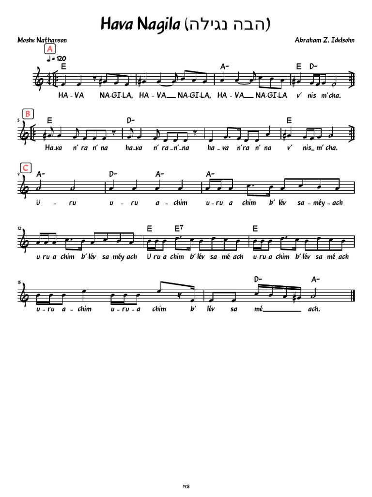 Hava Nagila Lyrics and Sheet Music | PDF