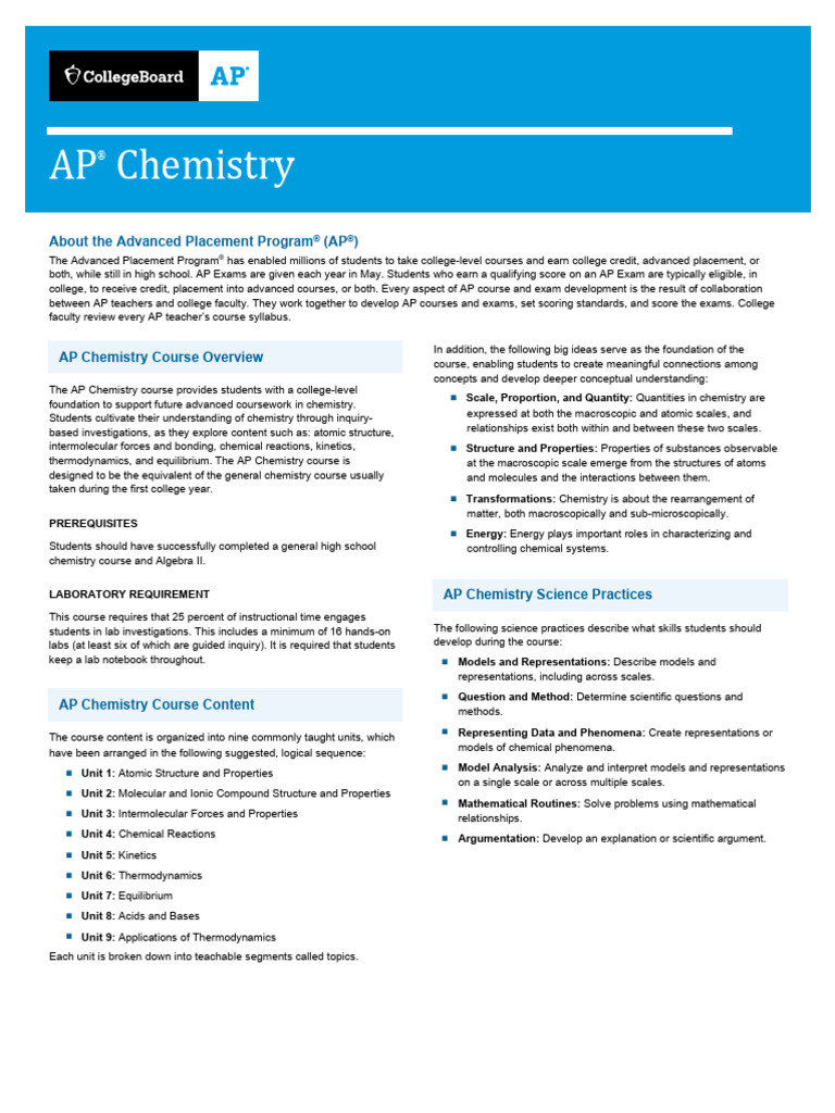 Ap Chemistry Course Overview | PDF | Chemistry | Advanced Placement