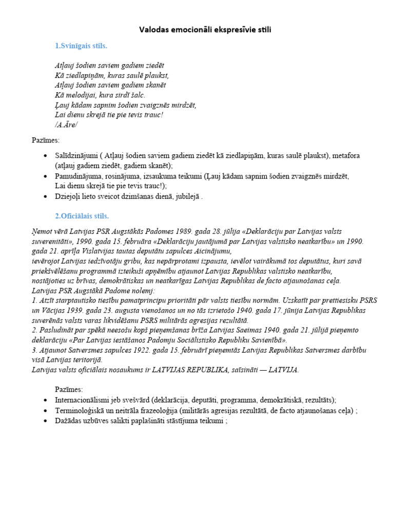 Valodas Emocionāli Ekspresīvie Stili | PDF