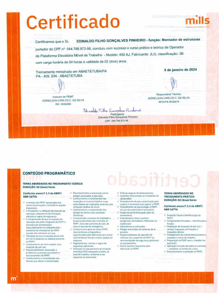 Certificado Pemt Edinaldo | PDF