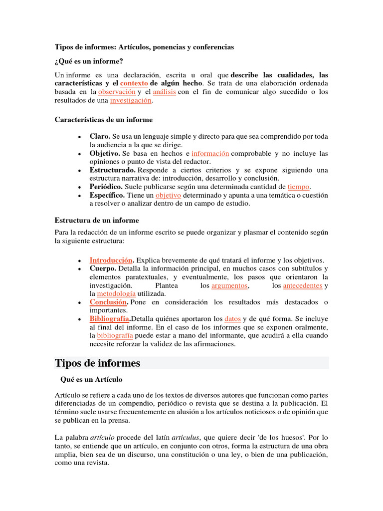 Tipos de Informes | PDF | Estadísticas | Hipótesis