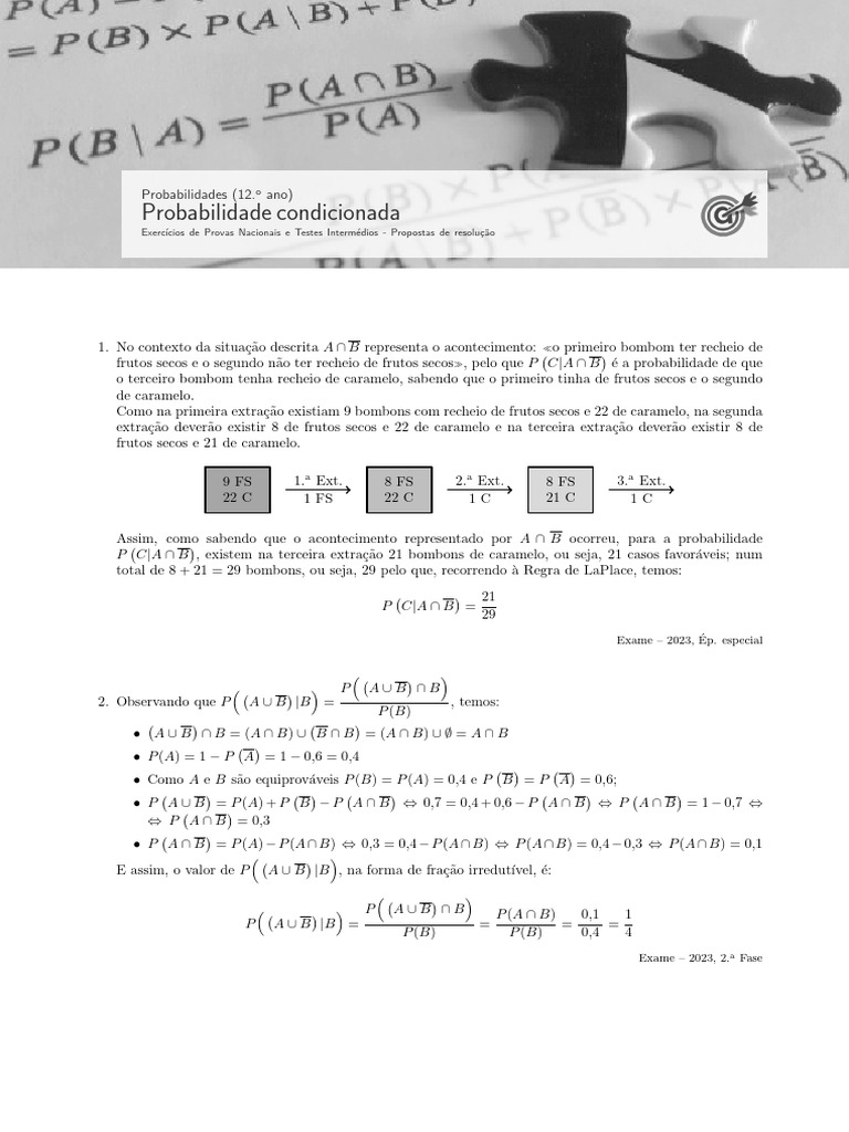 Prob Condicionada Prop Resol | PDF | Probabilidade | Matemática