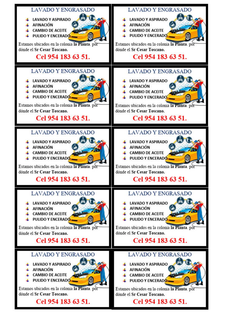 Tarjetas Autolavado | PDF