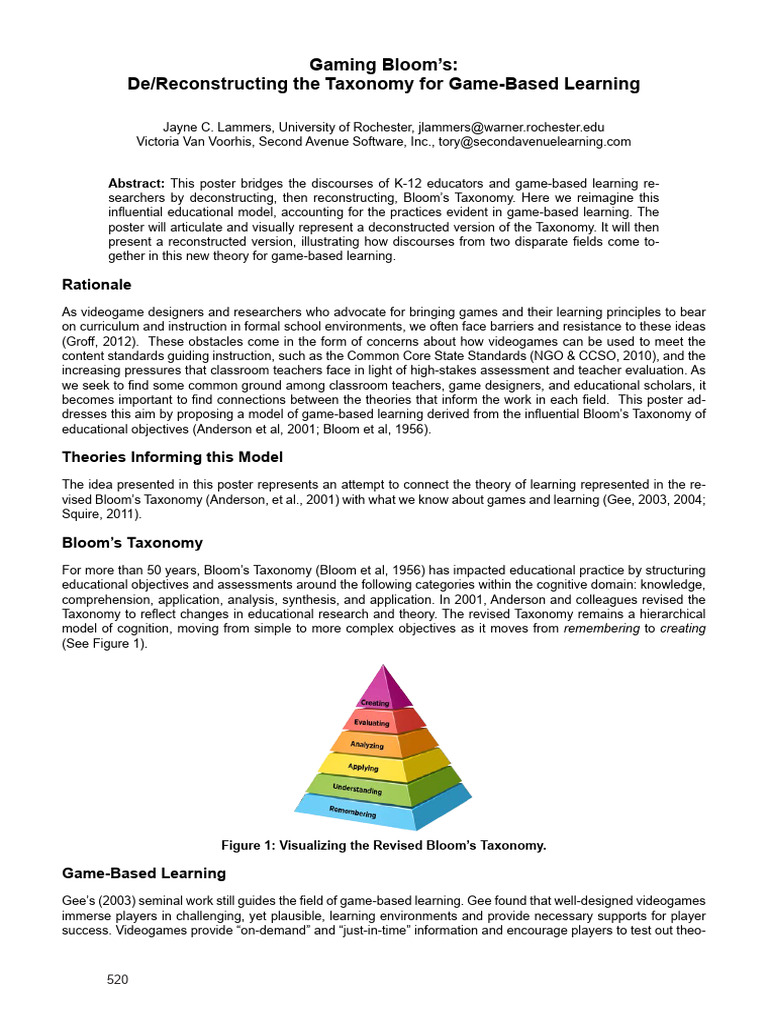 99.gaming Bloom's - de - Reconstructing The Taxonomy For Game-Based ...
